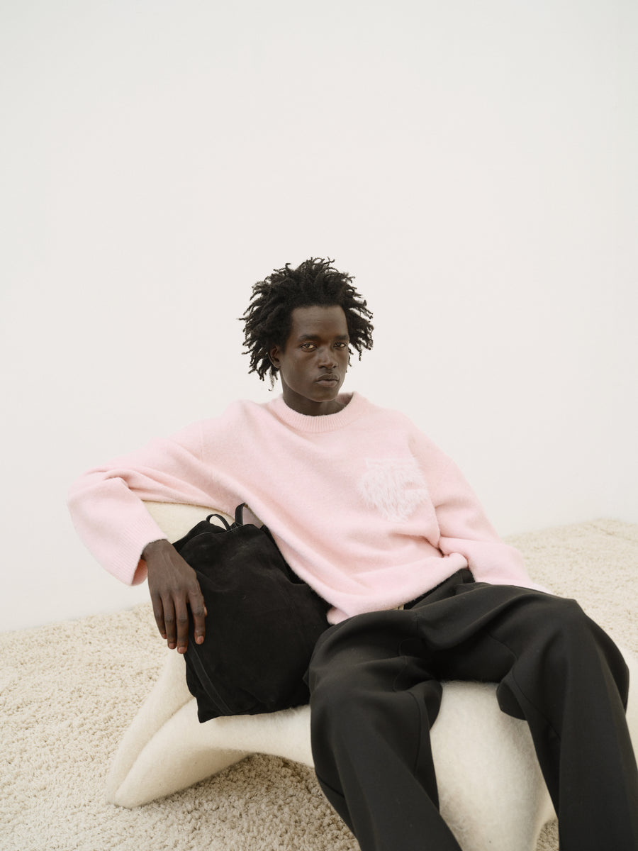MONOGRAM FLUFFY KNIT CREW - PINK – The Couture Club
