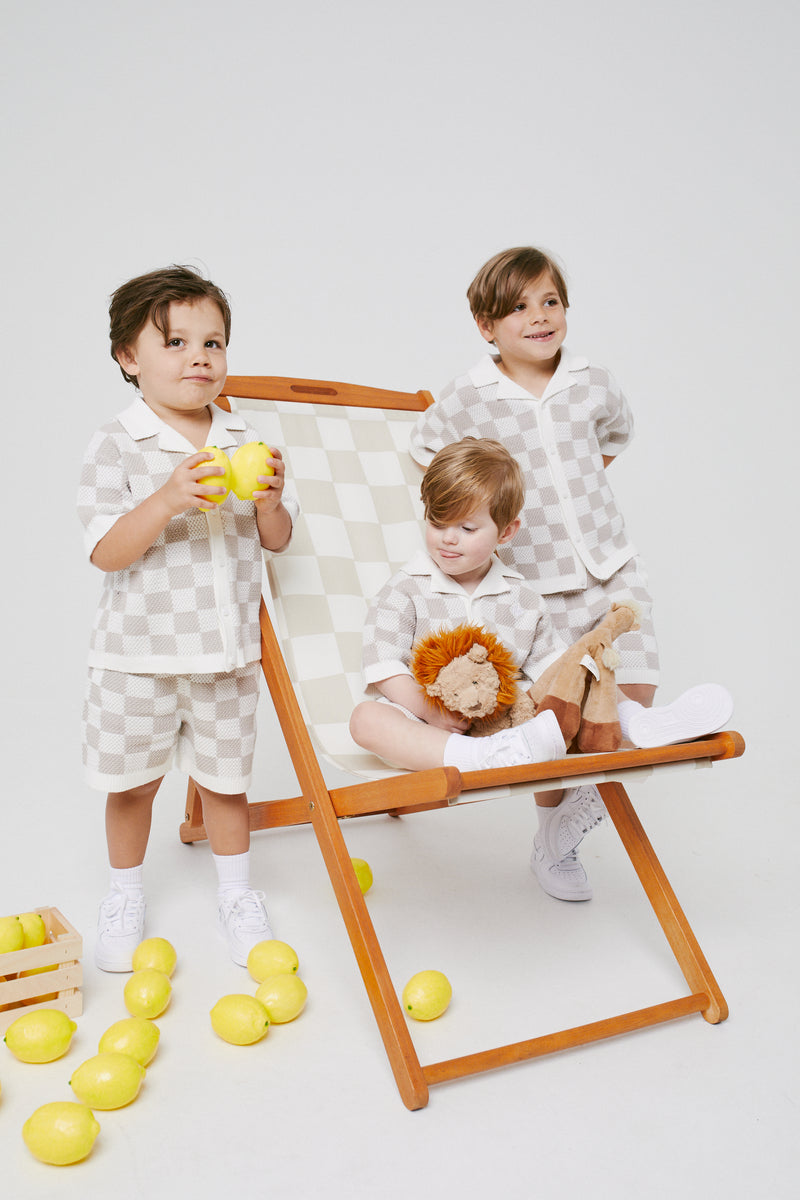 KIDS KNITTED CHECKERBOARD SHIRT - OFF WHITE – The Couture Club