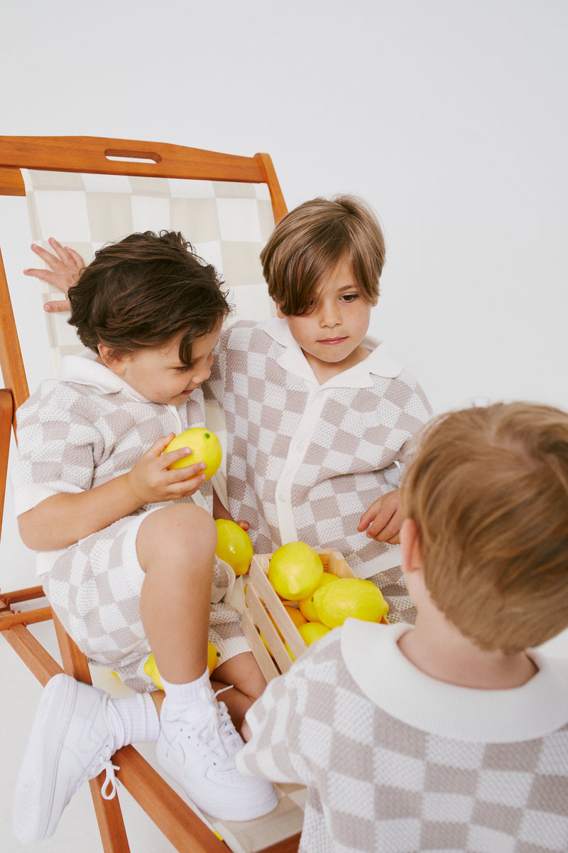 KIDS KNITTED CHECKERBOARD SHIRT - OFF WHITE – The Couture Club