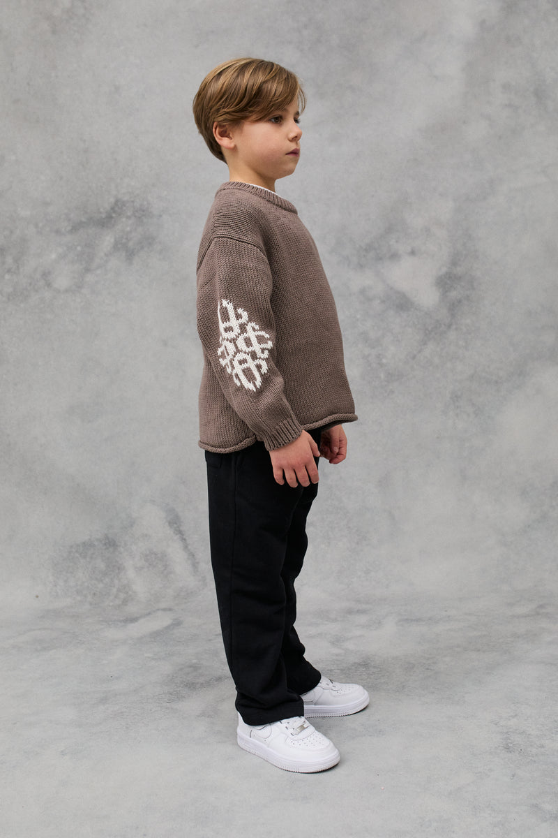 JNR CHUNKY KNIT EMBLEM JUMPER - BROWN – The Couture Club