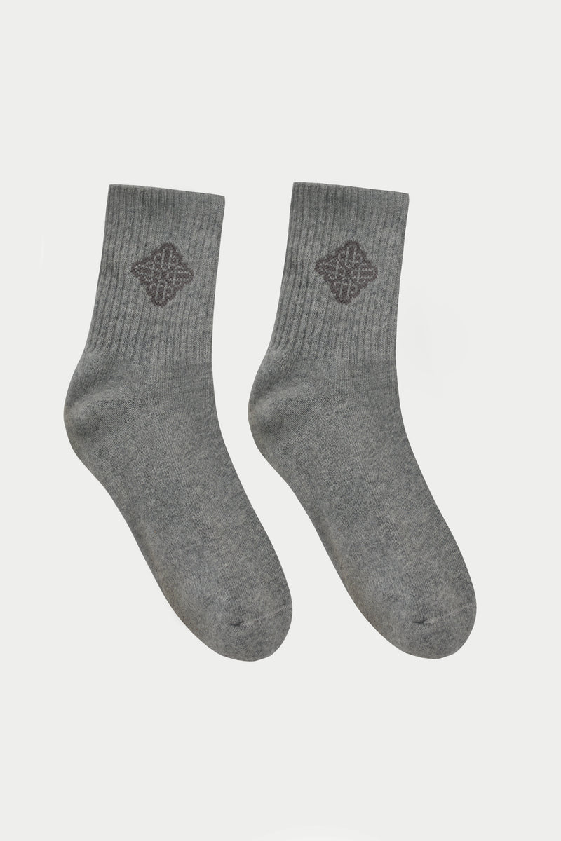 INTARSIA EMBLEM SPORTS SOCKS - GREY MARL – The Couture Club