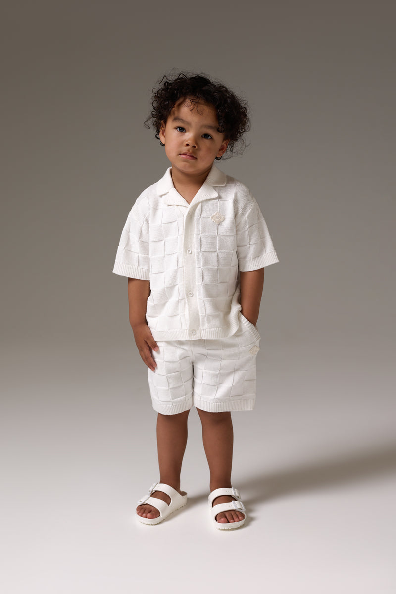 KIDS CHECKERBOARD KNITTED SHORT - OFF WHITE – The Couture Club