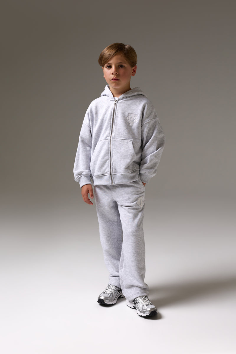 JUNIOR ZIP THROUGH MONOGRAM EMBLEM APPLIQUE HOODIE - GREY MARL – The ...