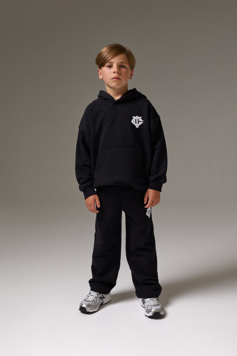 JUNIOR MONOGRAM EMBLEM APPLIQUE HOODIE - BLACK – The Couture Club