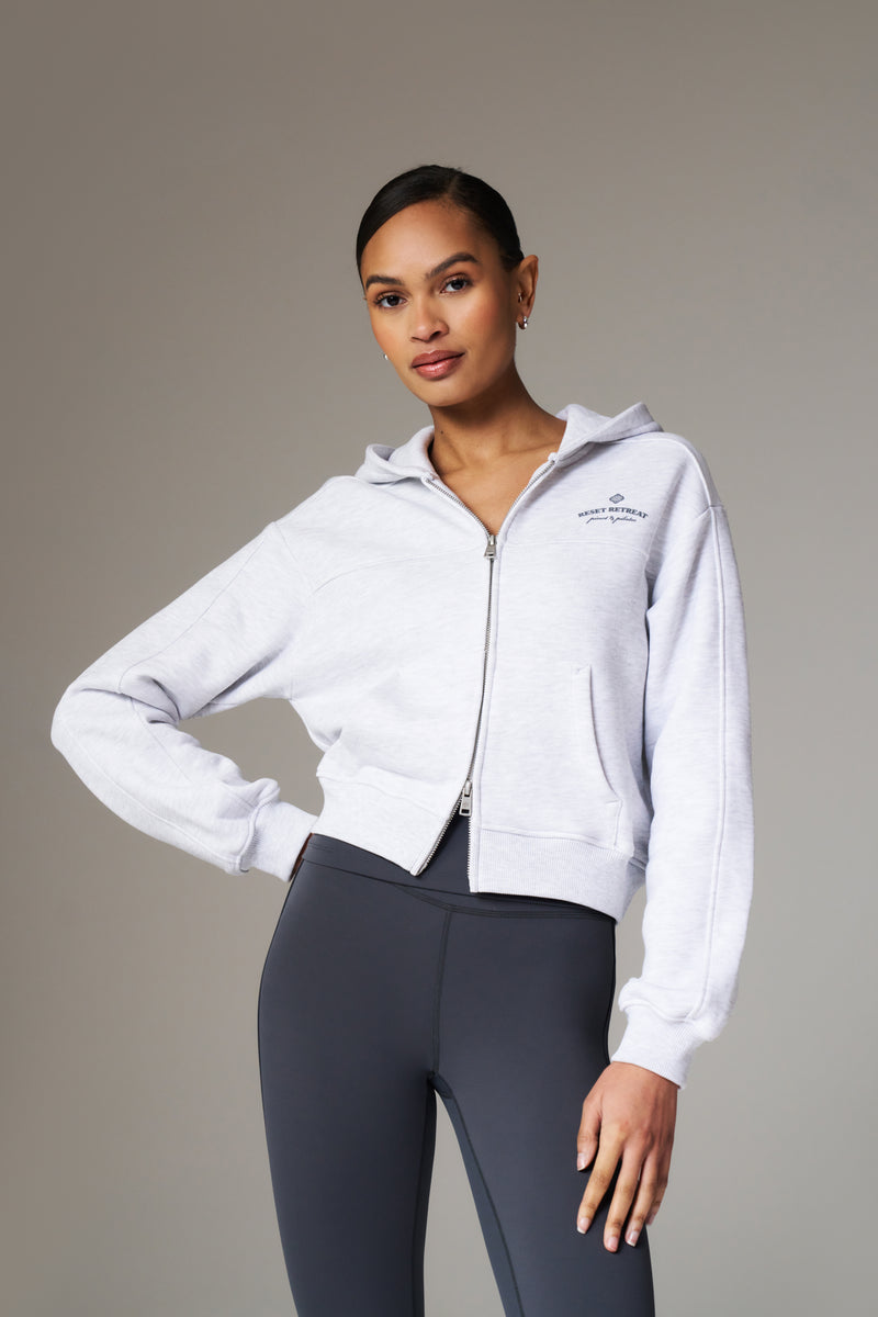 PILATES & PINOT ZIP THROUGH CROPPED HOODIE - GREY MARL – The Couture Club