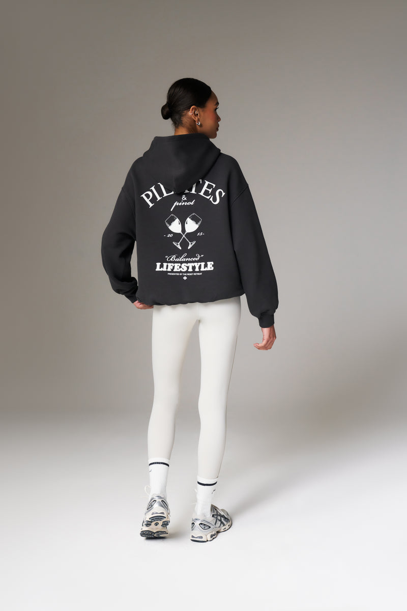 PILATES & PINOT OVERSIZED HOODIE - MIDNIGHT GREY – The Couture Club