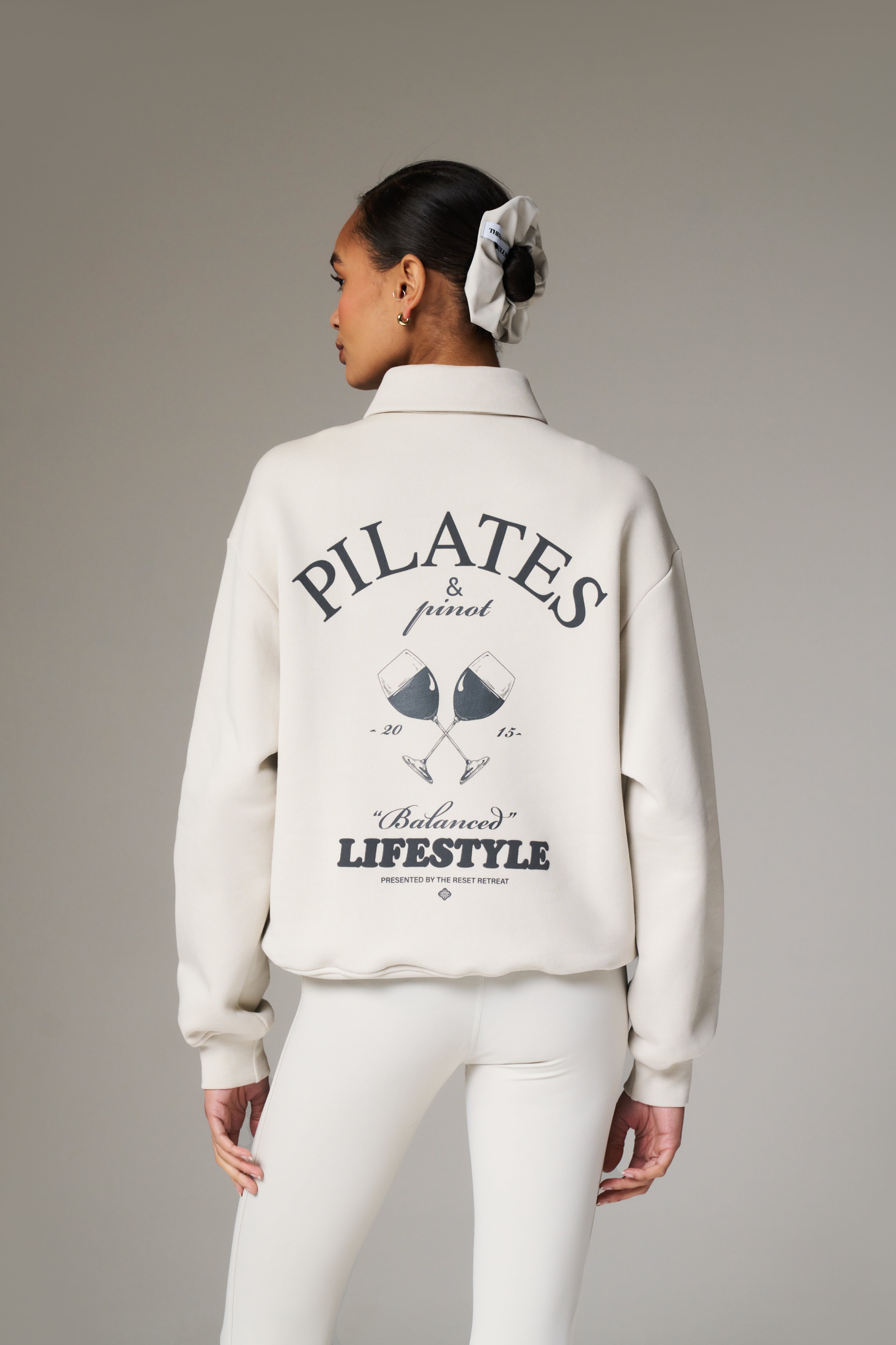 PILATES & PINOT BUTTON UP SWEATSHIRT - BONE – The Couture Club