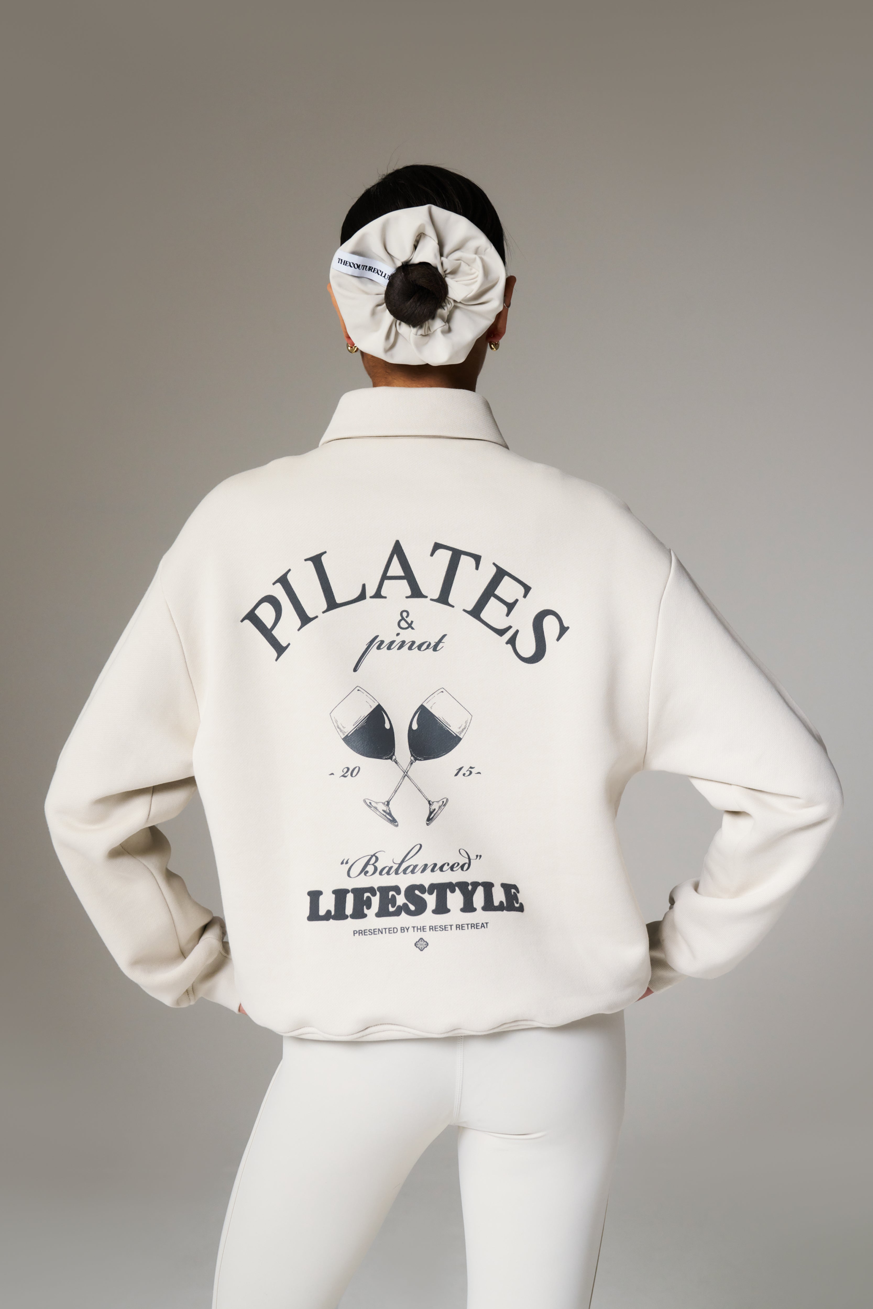 PILATES & PINOT BUTTON UP SWEATSHIRT - BONE – The Couture Club