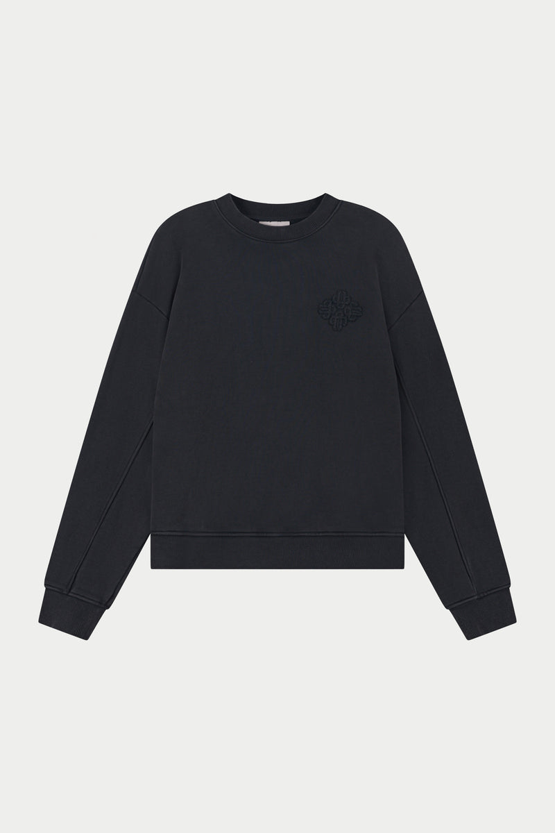 WASHED BORG EMBLEM APPLIQUE CREW - BLACK – The Couture Club