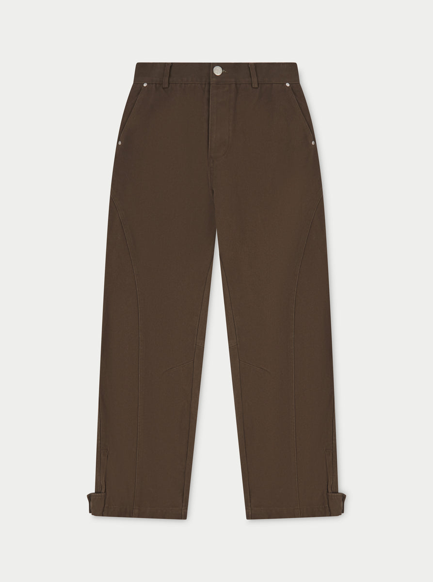 WOVEN CANVAS DISTRESSED TROUSER - BROWN – The Couture Club