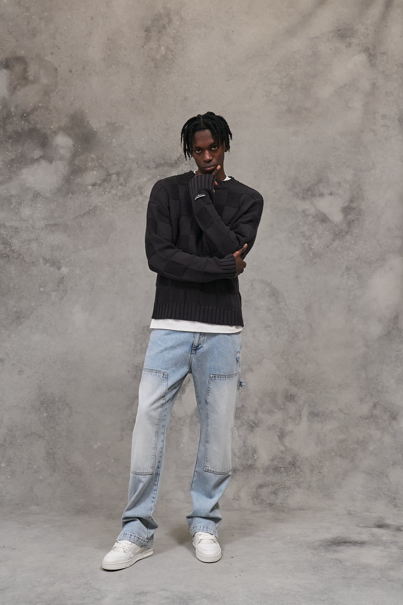 DENIM RIVET DETAIL CARPENTER JEANS - BLUE WASH – The Couture Club