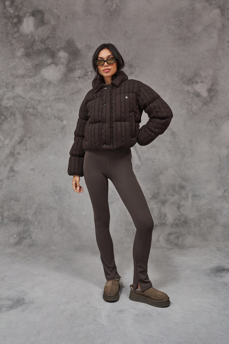 CABLE KNITTED PUFFER - BROWN – The Couture Club