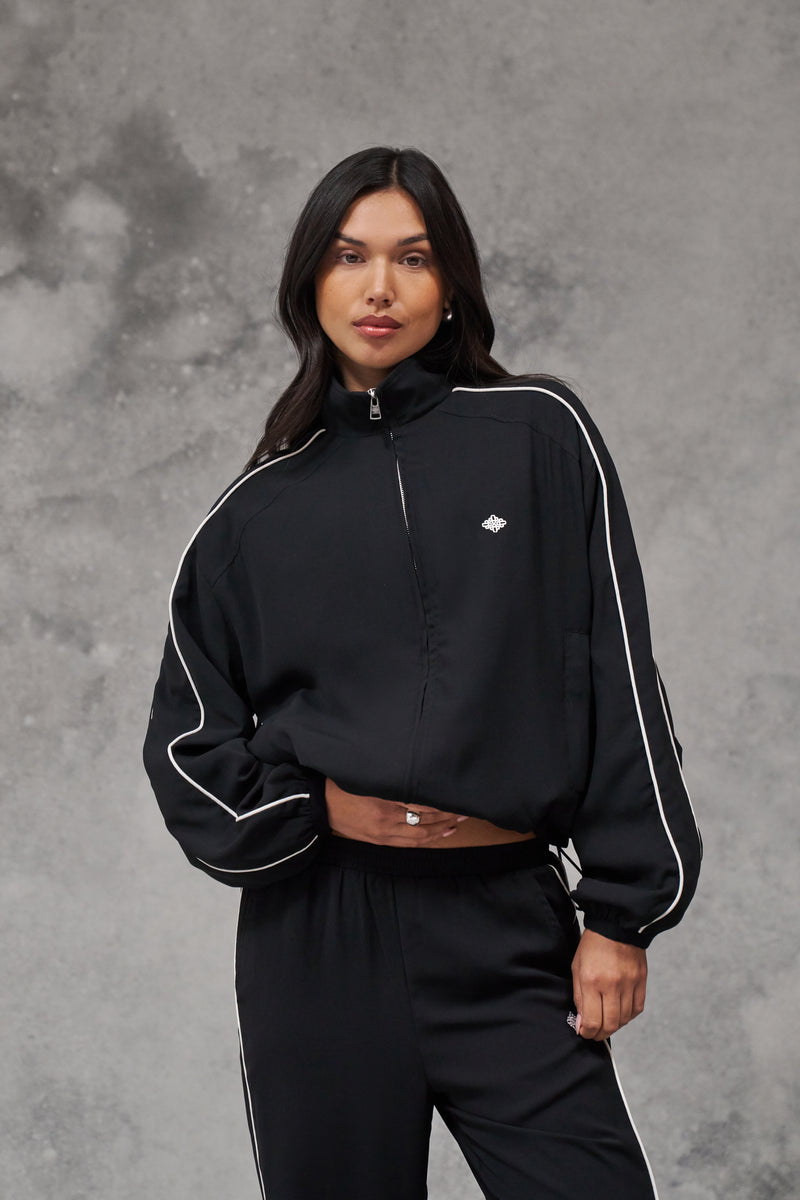 EMBLEM PIPED ZIP THROUGH JACKET - BLACK – The Couture Club
