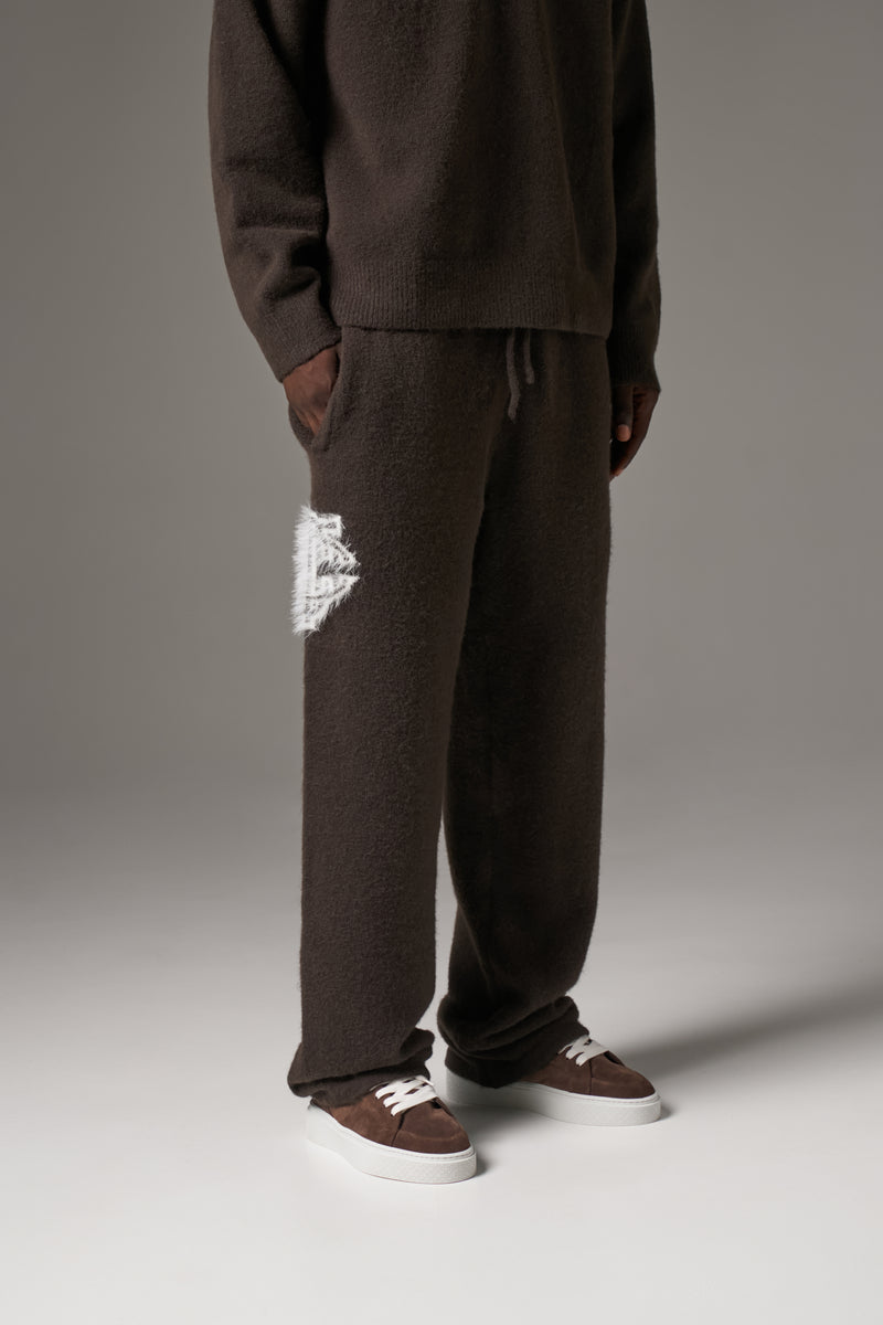 MONOGRAM FLUFFY KNIT JOGGERS - BROWN – The Couture Club