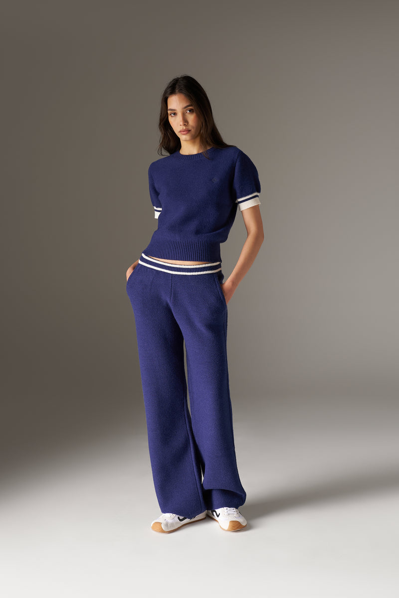 CONTRAST STRIPE KNITTED JOGGERS - NAVY – The Couture Club