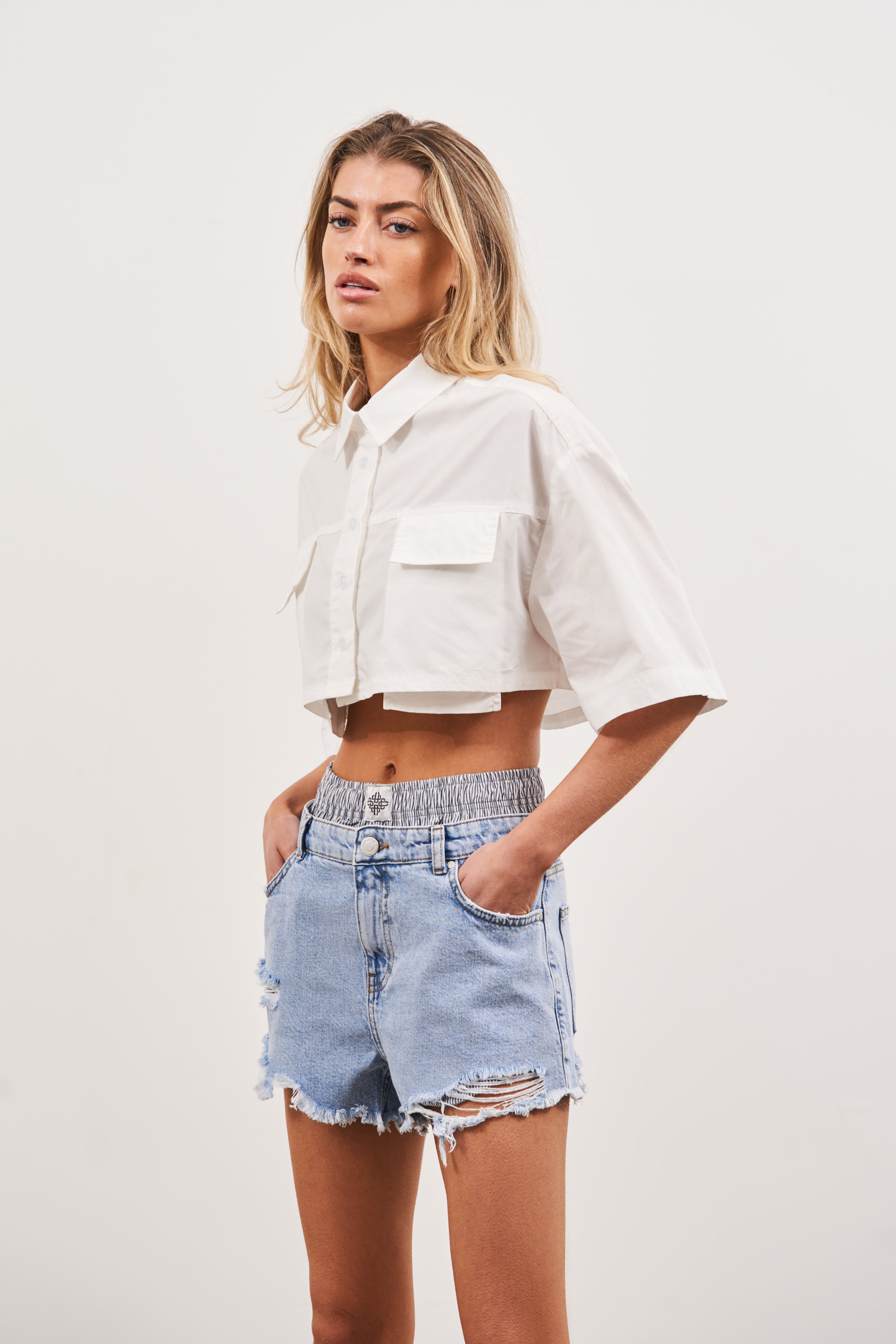DOUBLE LAYER BOXER DENIM SHORTS - BLUE WASH – The Couture Club