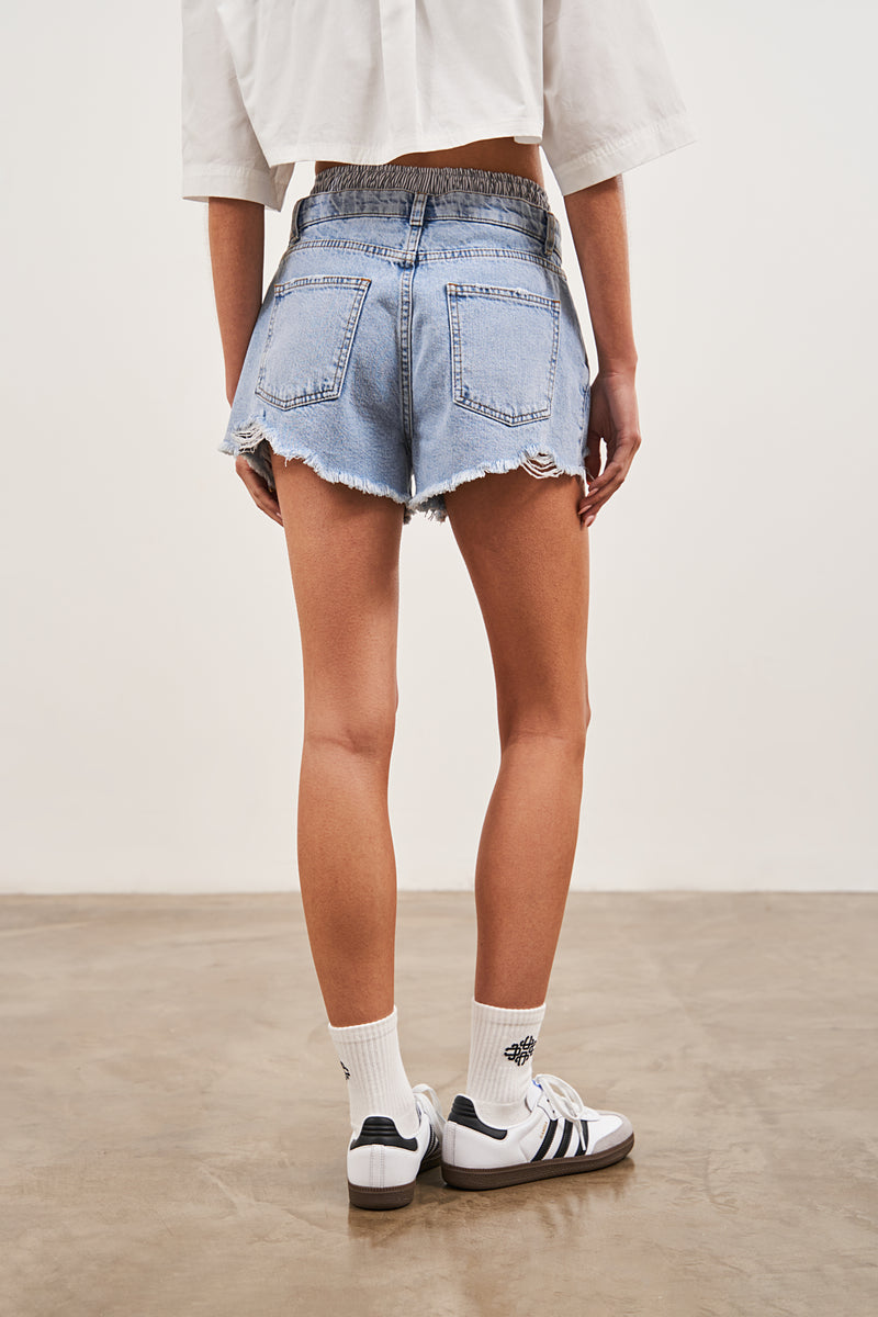 DOUBLE LAYER BOXER DENIM SHORTS - BLUE WASH – The Couture Club
