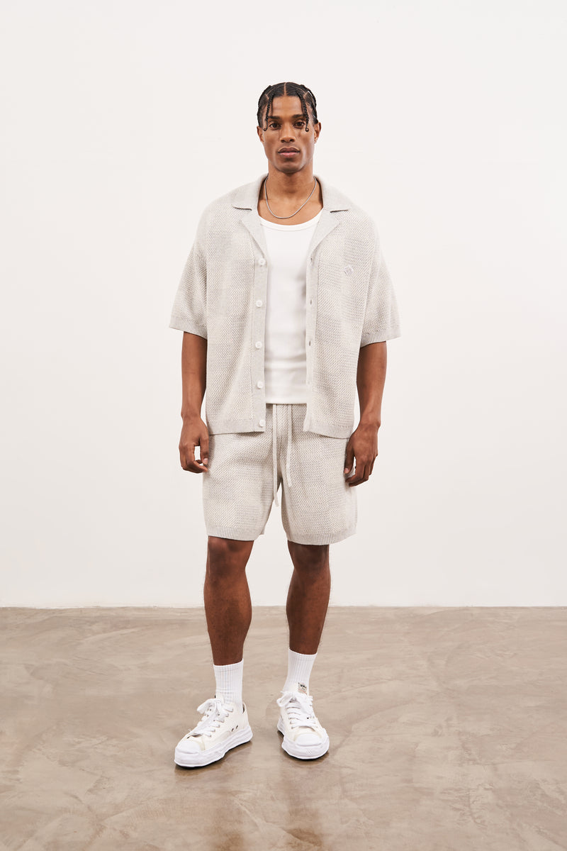 KNITTED CHECKERBOARD SHIRT - GREY – The Couture Club