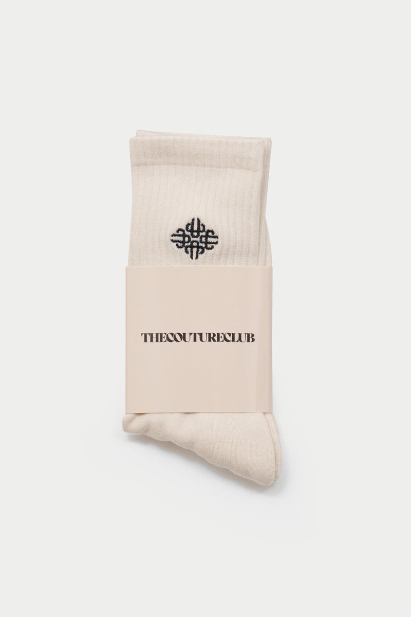 EMBROIDERED EMBLEM SPORTS SOCK - OFFWHITE – The Couture Club