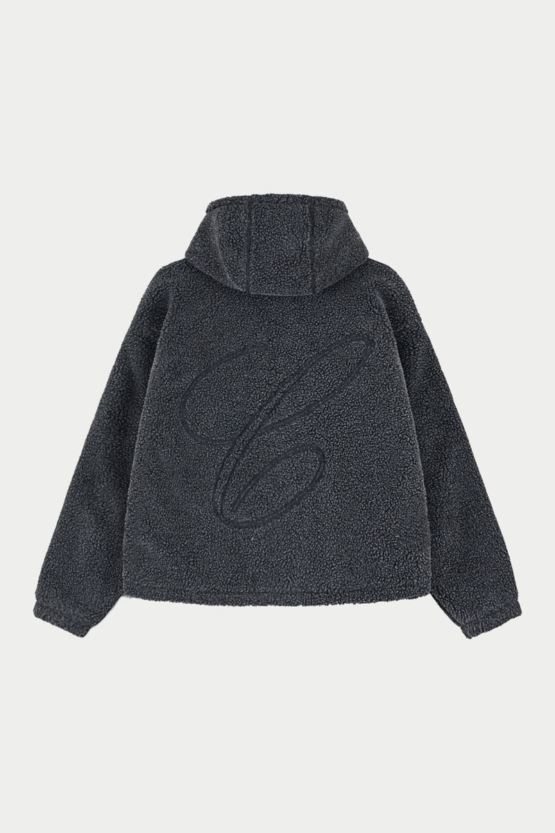 WASHED BORG ZIP THROUGH JACKET - CHARCOAL – The Couture Club