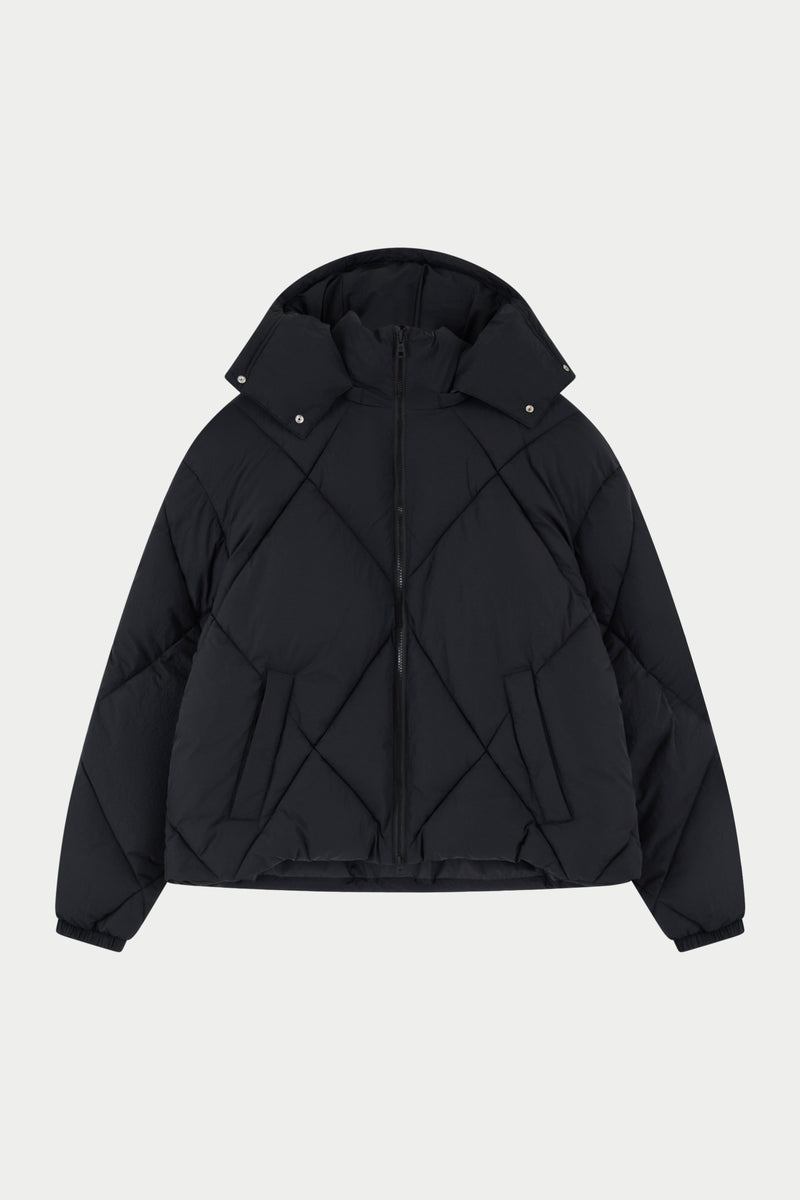 DIAMOND QUILTED PUFFER COAT - BLACK – The Couture Club