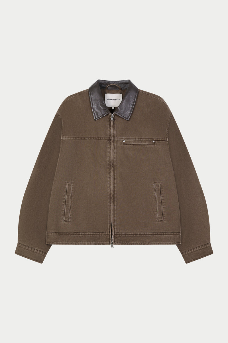 WASHED TWILL PADDED JACKET - BROWN – The Couture Club