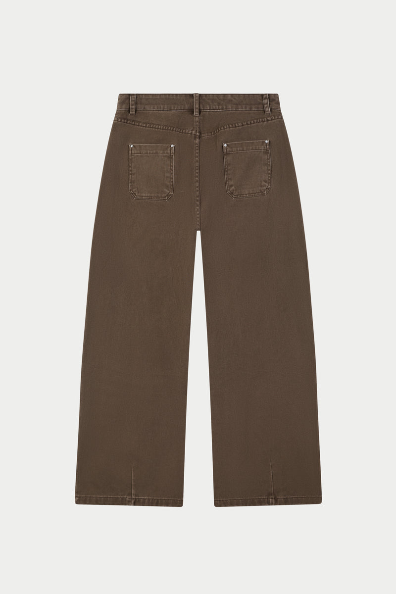WASHED TWILL BARREL LEG PANTS - BROWN – The Couture Club