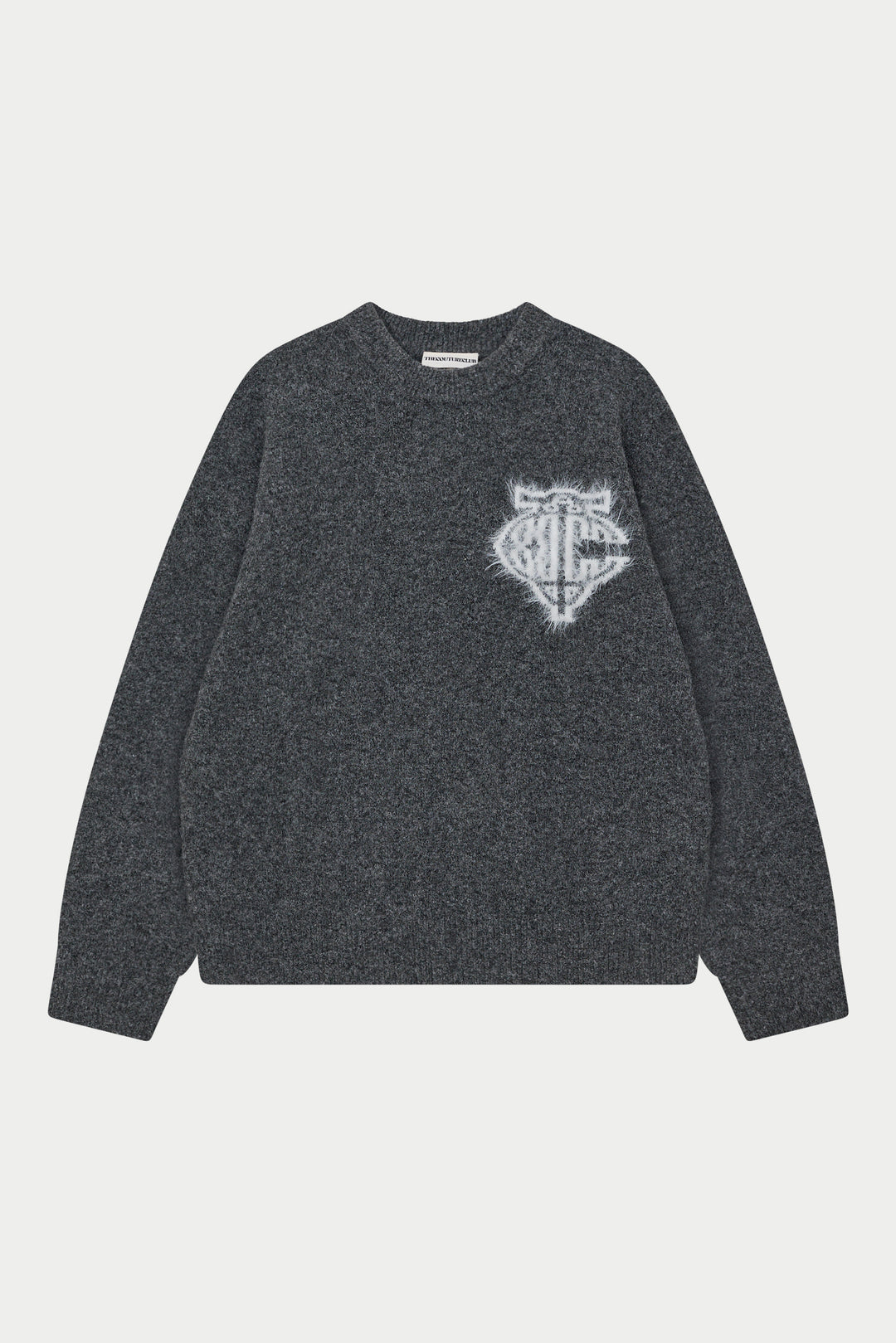 MONOGRAM FLUFFY KNIT CREW - CHARCOAL – The Couture Club