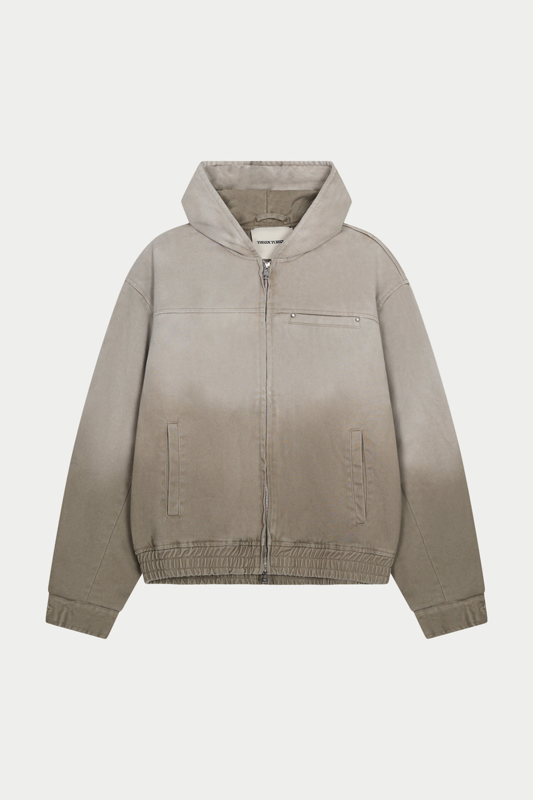 WASHED TWILL HOODED PADDED JACKET - STONE – The Couture Club