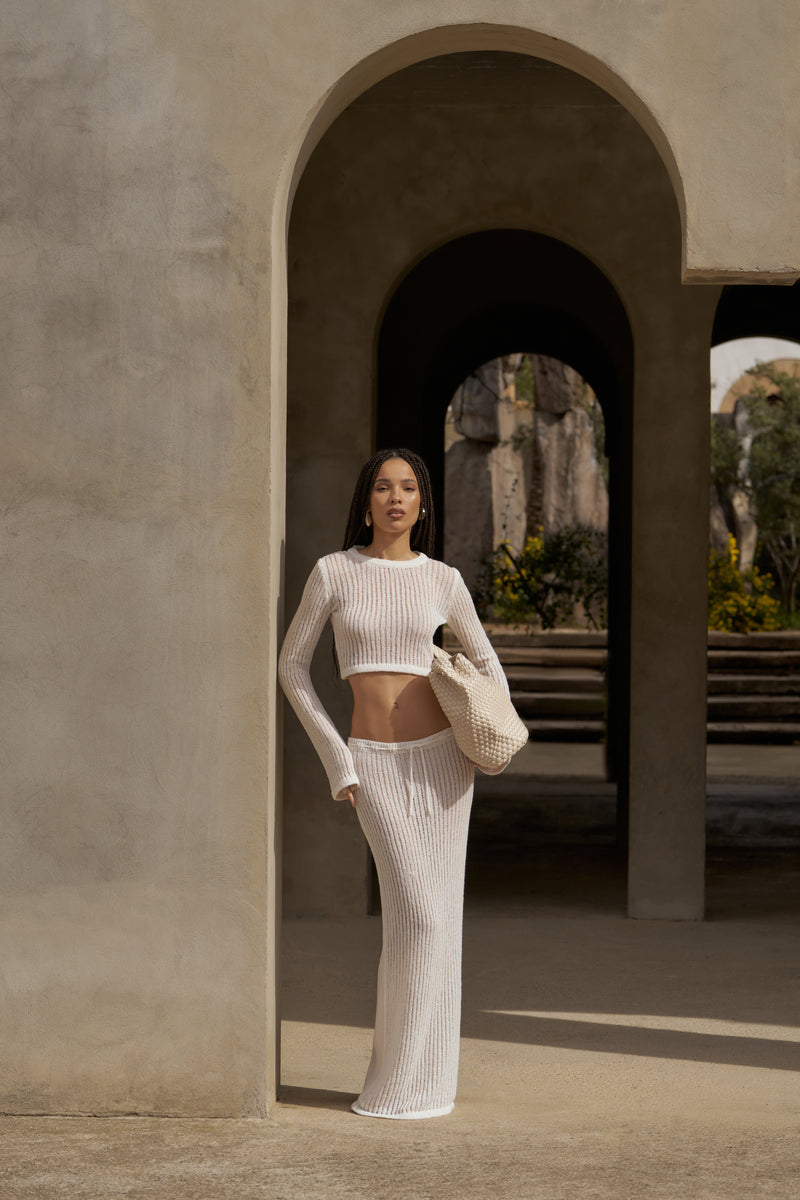 LADDER KNIT MAXI SKIRT - CREAM – The Couture Club