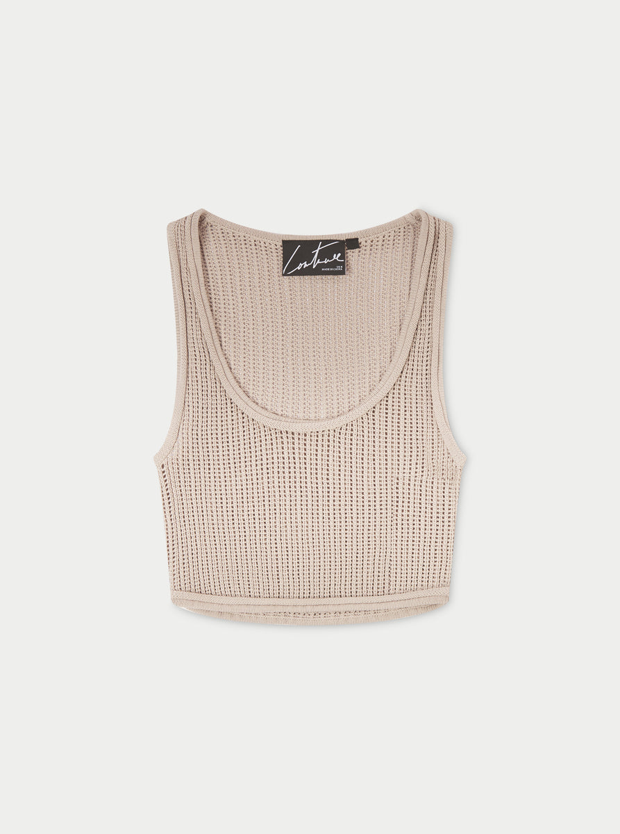 KNITTED VEST TOP - BEIGE – The Couture Club