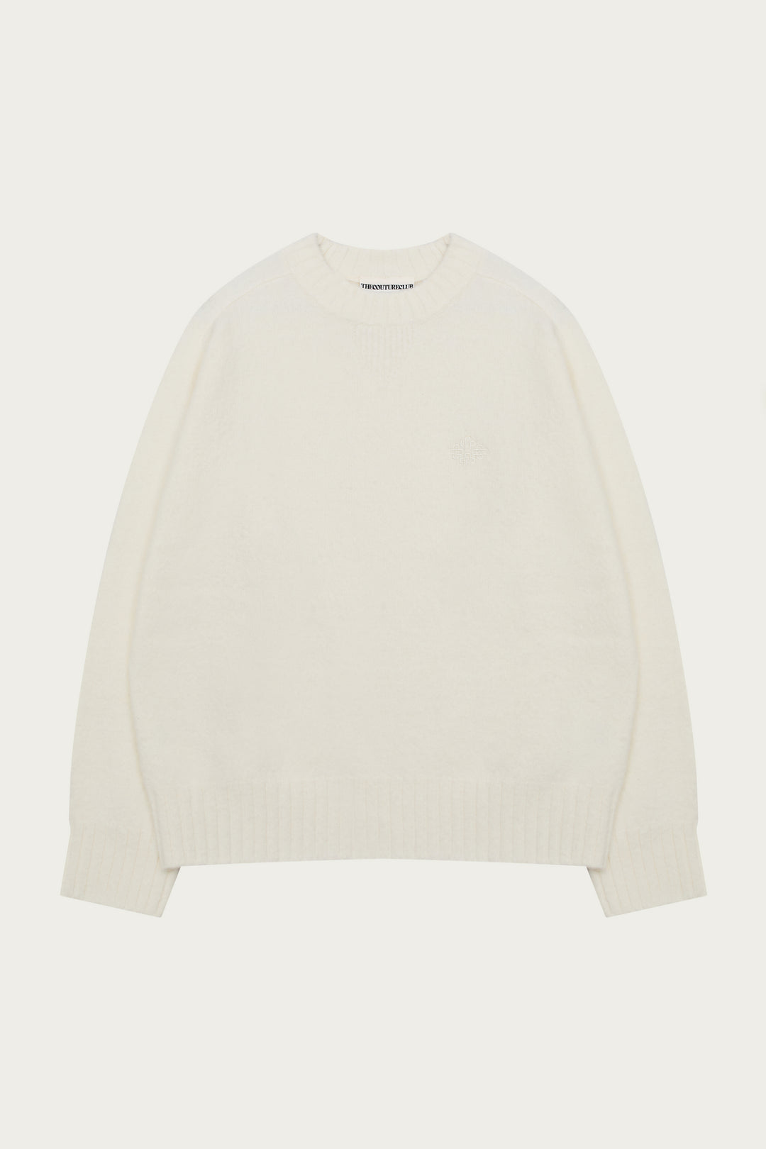 FLUFFY KNIT EMBLEM EMBROIDERED CREW - OFF WHITE – The Couture Club