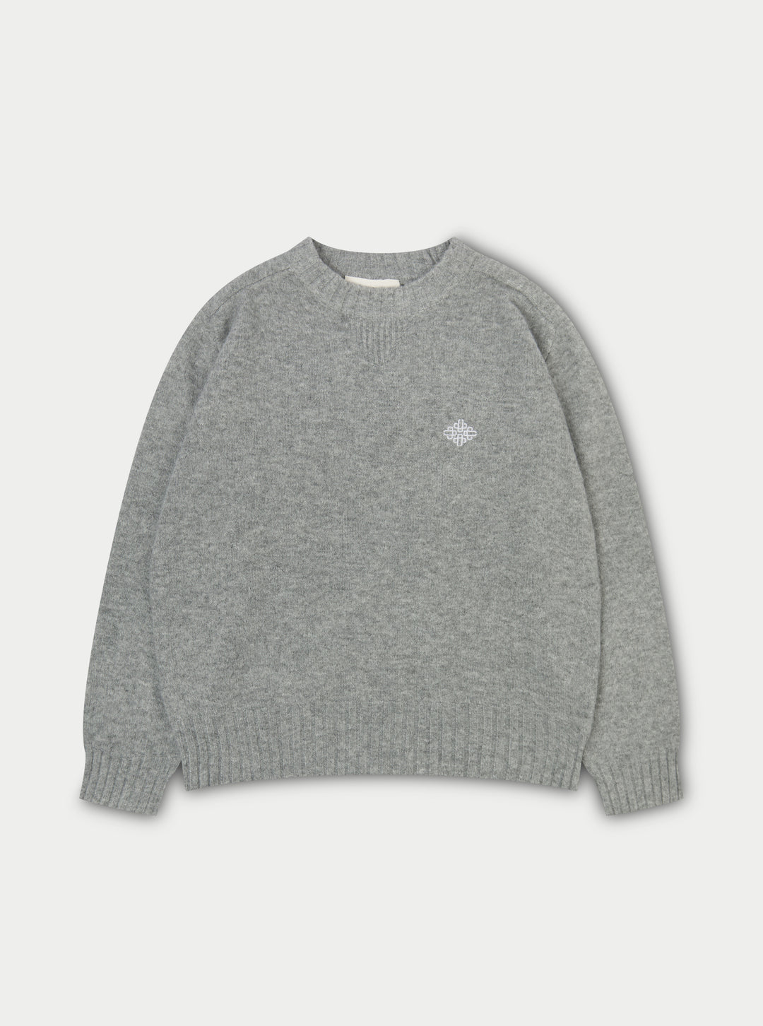 FLUFFY KNIT EMBLEM EMBROIDERED CREW - GREY MARL – The Couture Club