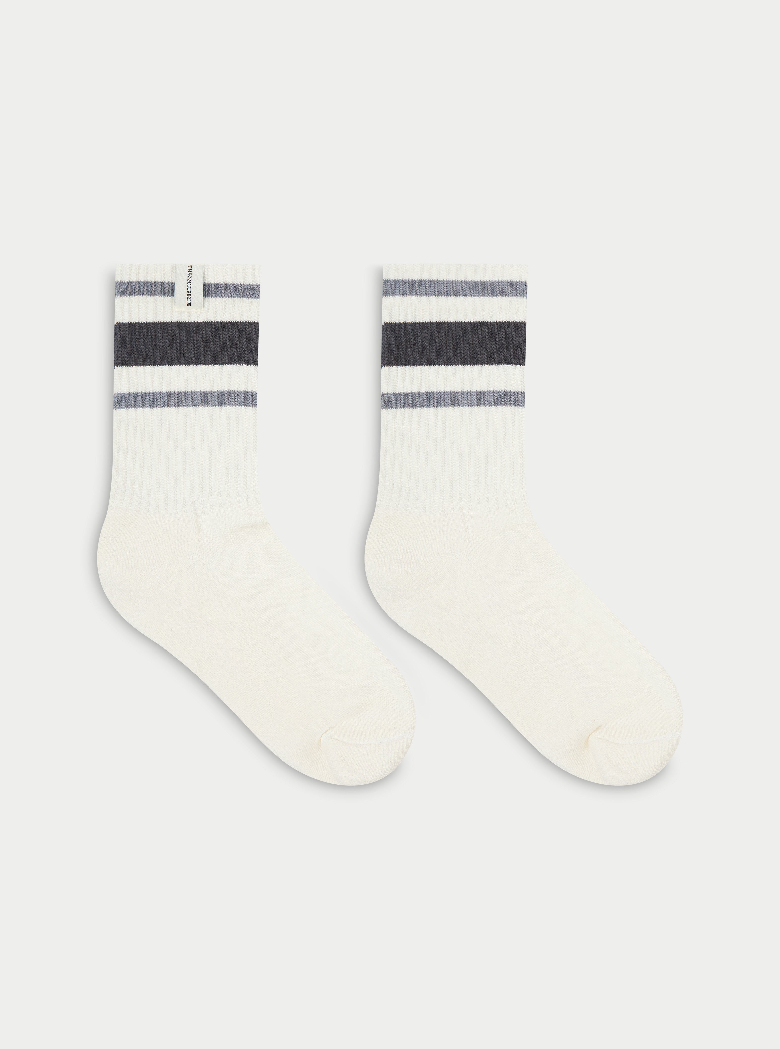 STRIPED BRANDED LABEL SOCK - OFF WHITE – The Couture Club