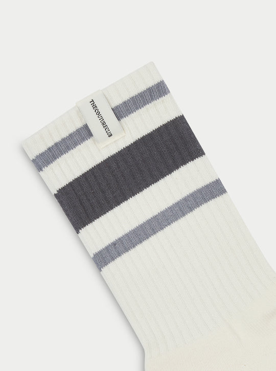STRIPED BRANDED LABEL SOCK - OFF WHITE – The Couture Club