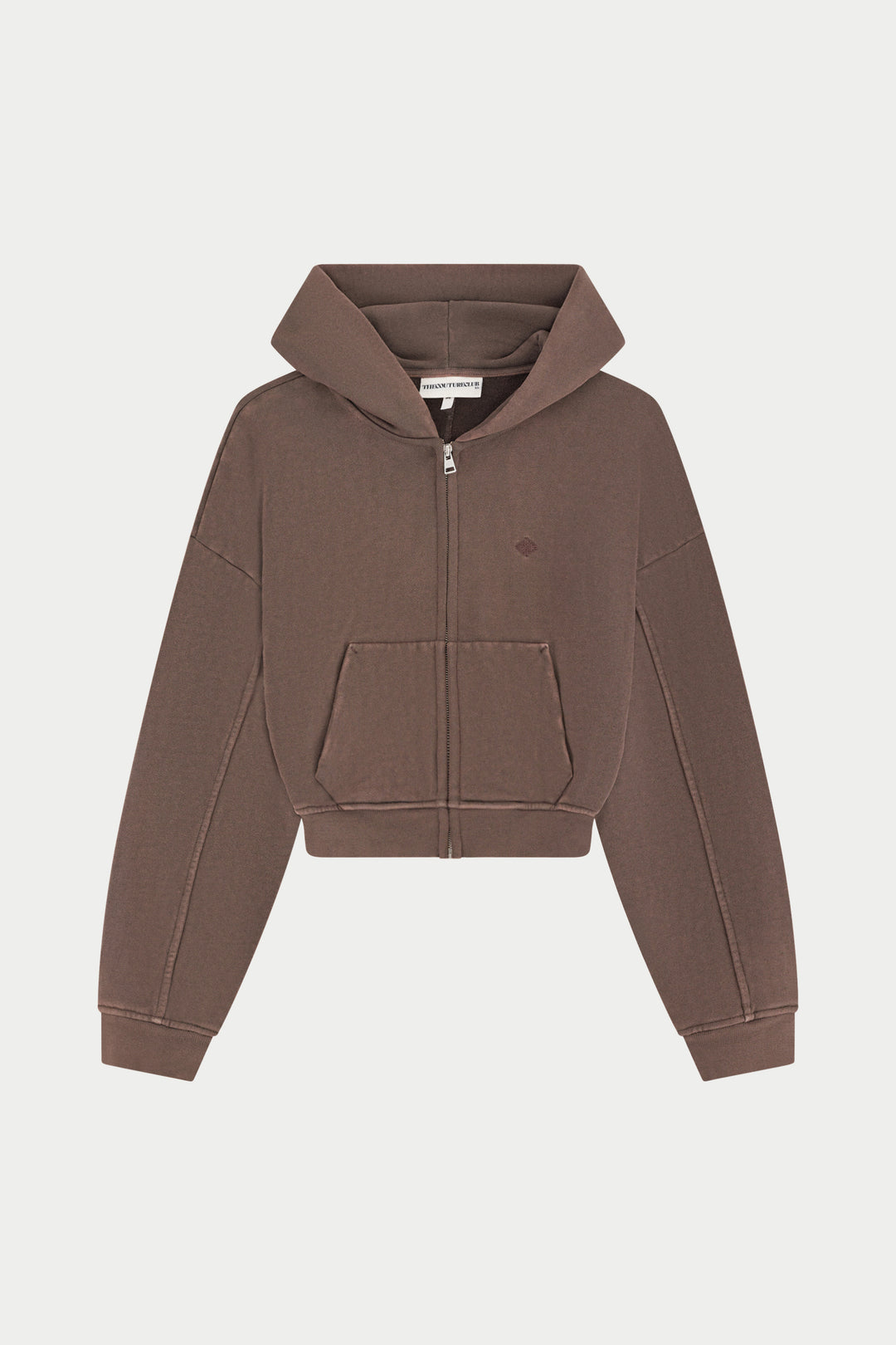 WASHED ZIP THROUGH CROPPED HOODIE - CHOCOLATE – The Couture Club