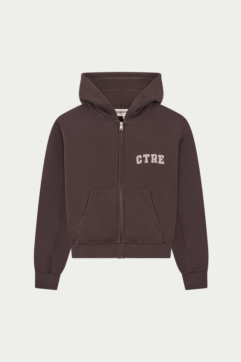 CTRE ZIP THROUGH RELAXED HOODIE - BROWN – The Couture Club