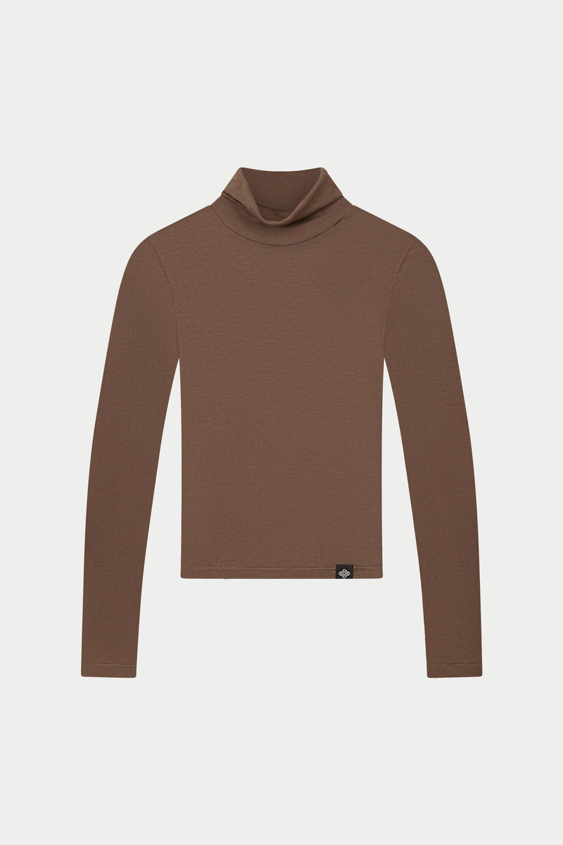 LIGHTWEIGHT ROLL NECK TOP - CHOCOLATE – The Couture Club