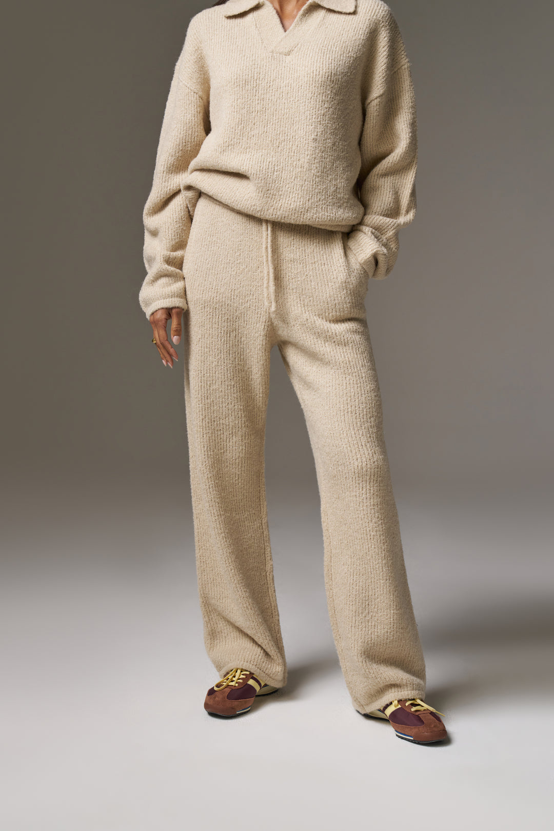 BOUCLE KNIT PANTS - STONE – The Couture Club