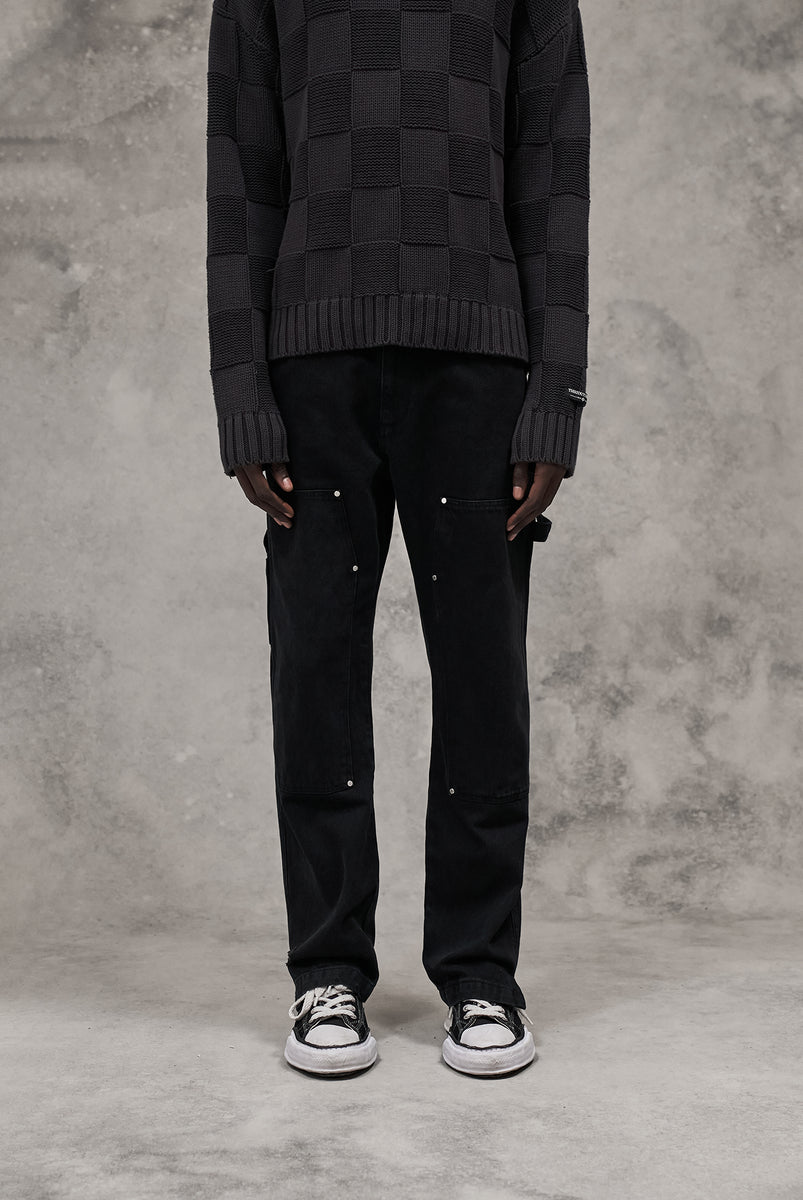 DENIM RIVET DETAIL CARPENTER JEANS - BLACK WASH – The Couture Club