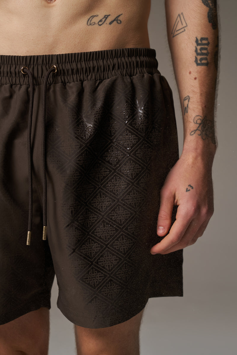 WATER REACTIVE EMBLEM SWIM SHORT - BROWN – The Couture Club