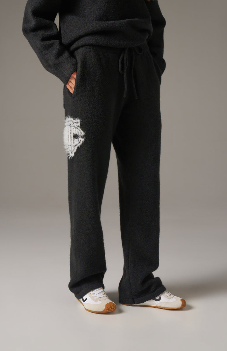 MONOGRAM FLUFFY KNIT JOGGERS - BLACK – The Couture Club
