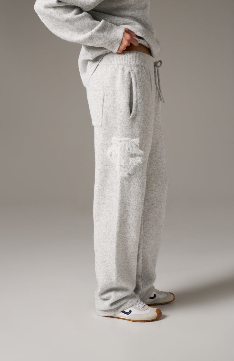 MONOGRAM FLUFFY KNIT JOGGERS - GREY MARL – The Couture Club