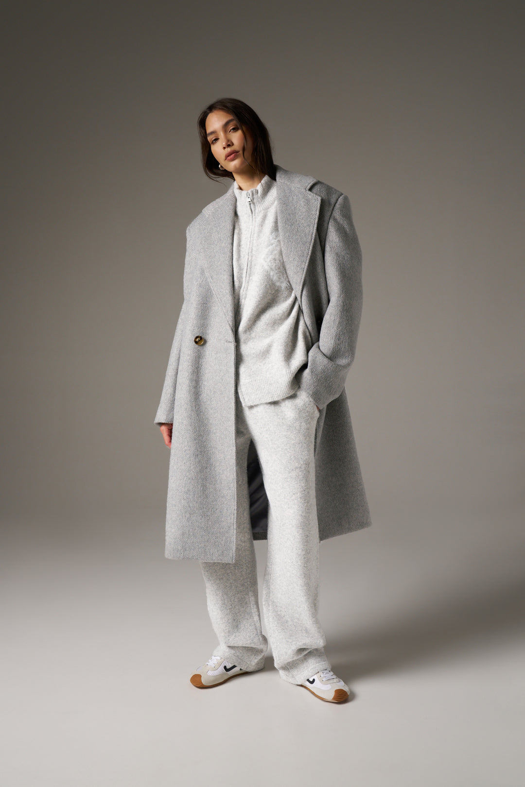 MONOGRAM FLUFFY KNIT ZIP THROUGH - GREY MARL – The Couture Club