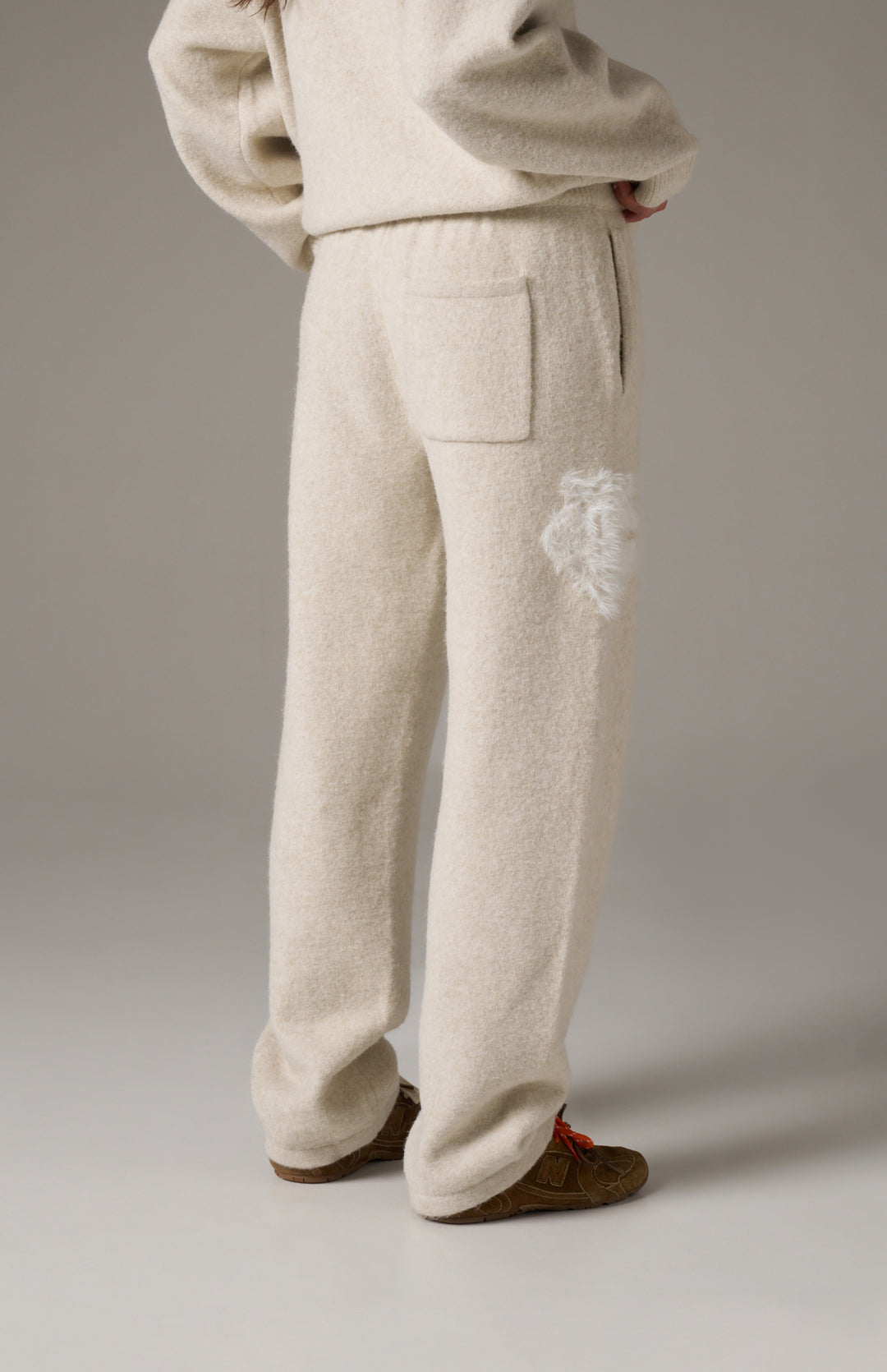 MONOGRAM FLUFFY KNIT JOGGERS - BEIGE – The Couture Club
