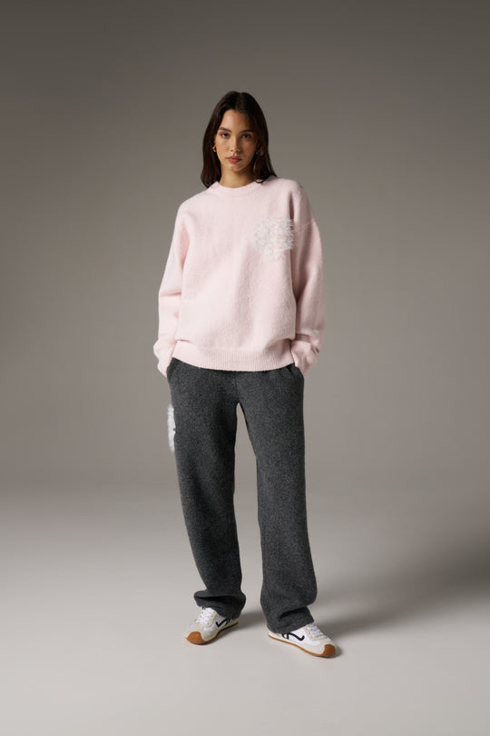 MONOGRAM FLUFFY KNIT CREW - PINK – The Couture Club