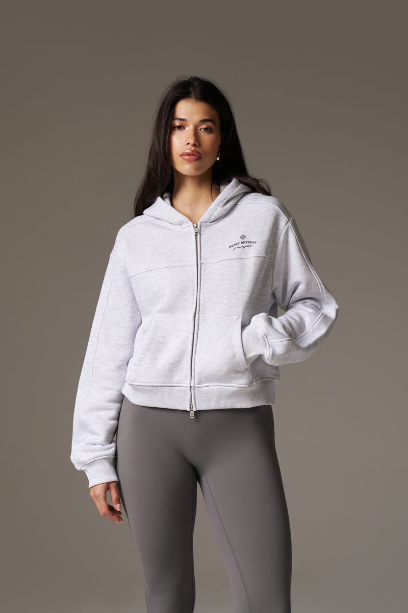 PILATES & PINOT ZIP THROUGH CROPPED HOODIE - GREY MARL – The Couture Club
