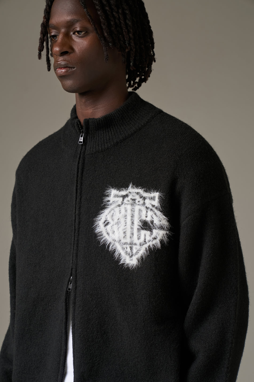 MONOGRAM FLUFFY KNIT ZIP THROUGH - BLACK – The Couture Club