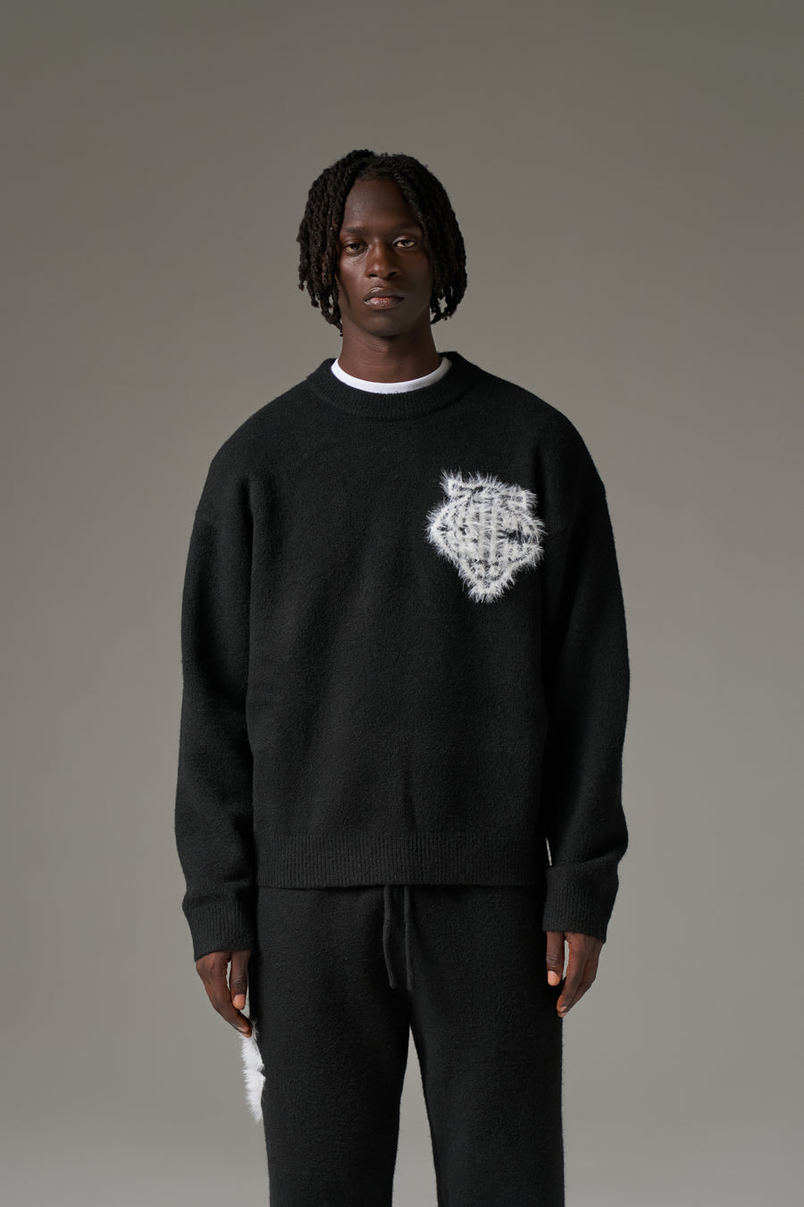 MONOGRAM FLUFFY KNIT CREW - BLACK – The Couture Club