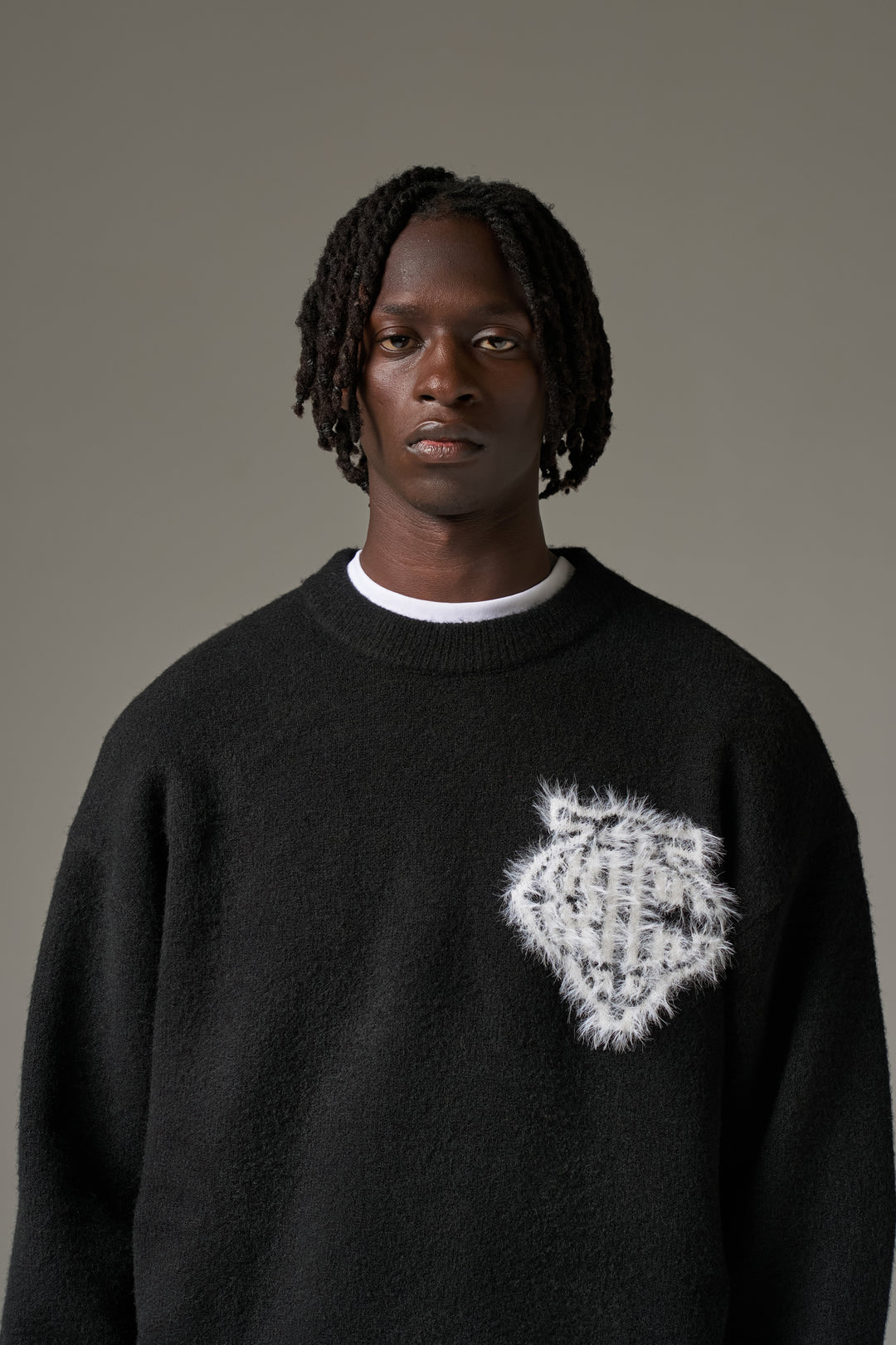 MONOGRAM FLUFFY KNIT CREW - BLACK – The Couture Club